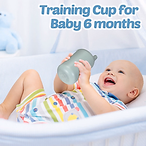 Zhehao 4 Pcs Sippy Cup with Straw and Lid Spill Proof Silicone Sippy Cup 6 oz Straw Cup for Baby 6 months+ Training Cups, Gray, Brown, Blue, Pink