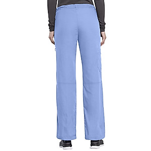 Cherokee Women's Low Rise Drawstring Cargo Scrub Pant, Ciel, Large