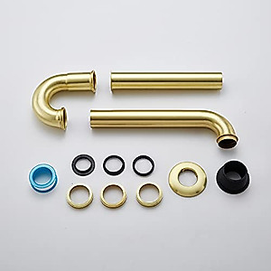 Segistan Bathroom Basin Sink U Shape Trap, Brass Core Adjustable Height 1-1/4 Bottle Trap Basin Sink Waste Drain P Trap, General US/CA Standard, Brushed Gold