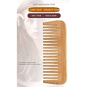 Mnixy Bamboo Wide-Tooth Comb, Large Hair Detangling Comb, Wooden Curls Comb, Anti Static for Long Hair, Natural Material, Well Made, For All Hair Types, No Handle Design, Travel Friendly