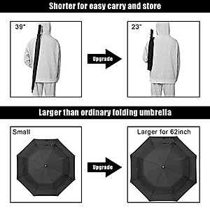 G4Free 62 Inch Portable Golf Umbrella Large Oversize Double Canopy Vented Windproof Waterproof Automatic Open Stick Umbrellas for Men Women(Black)