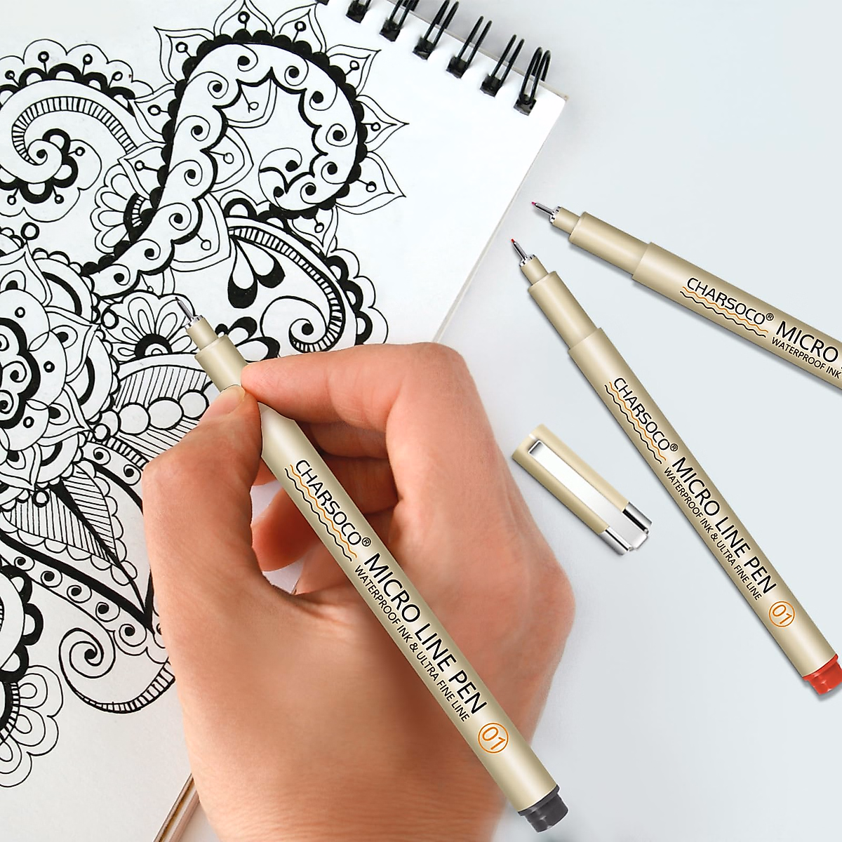 CHARSOCO 01 Micro Pen, Fine Point Pen with 12 Colors, Waterproof Archival Ink, 0.25mm Fineliner Ink Pens for Artist Illustration, Sketching, Anime, Manga, Technical Drawing and Scrapbooking