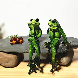 Angoily 2Pcs Sitting Frog Statue Garden Frog Sculpture Decor Resin Animal Collectible Figurine for Home Outdoor Patio Fairy Garden Bonsai Micro Landscape Cake Decorations