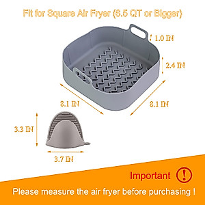 2pcs Air Fryer Silicone Liners Pot Basket 8 Inch Food Safe Non Stick Air Fryer Accessories Reusable Replace Parchment Air Fryer Liner Paper, Fits 3.6 To 6.8QT Air Fryer Square with Heat-proof Gloves