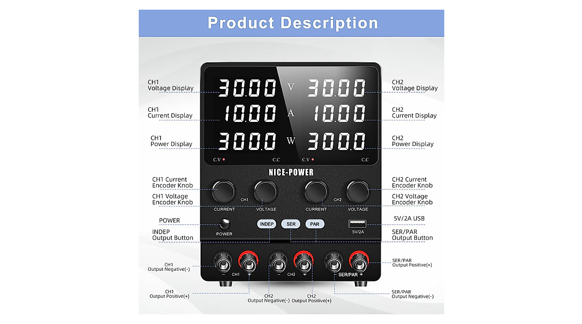 NICE-POWER Dual DC Power Supply: Adjustable & Efficient