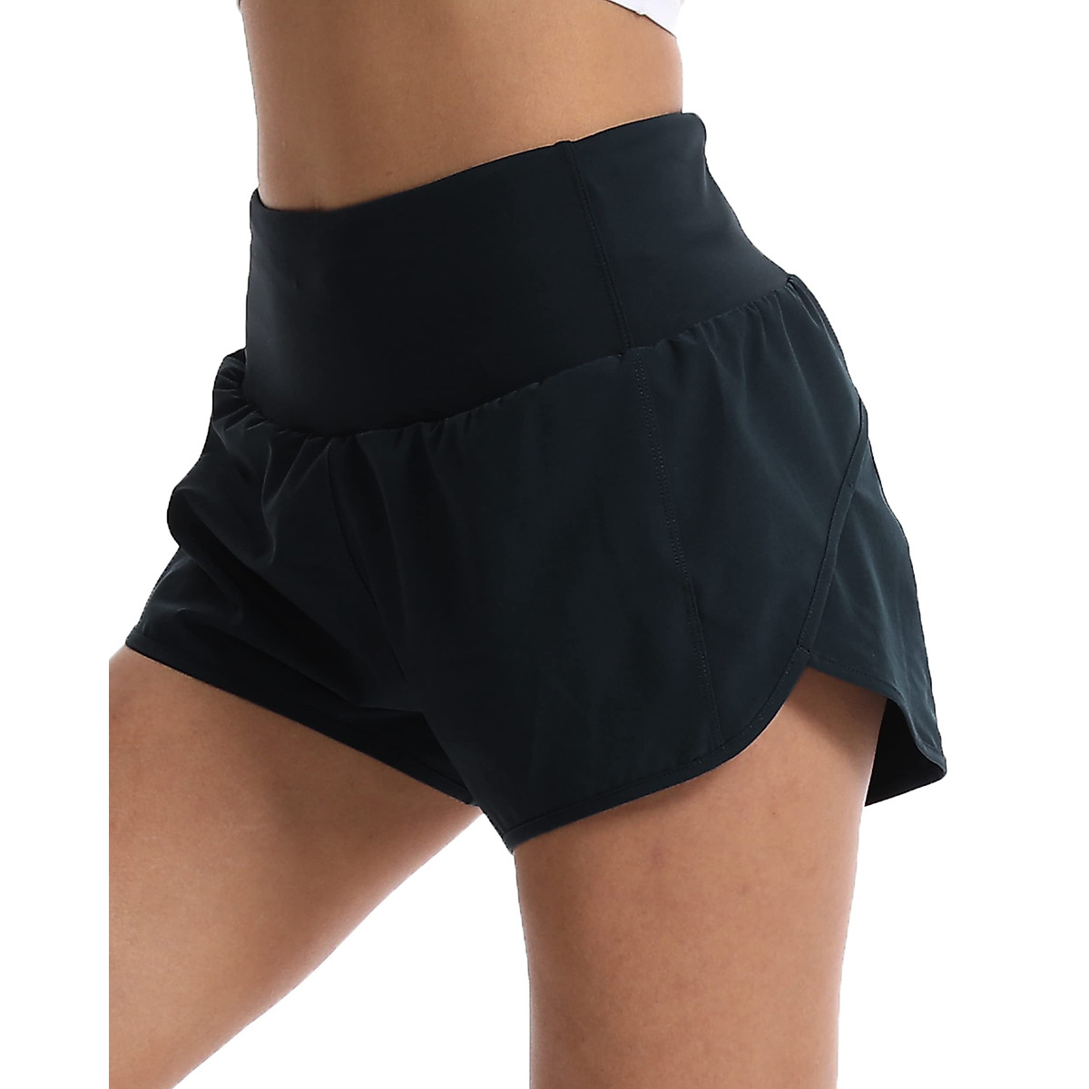 Kcutteyg Running Shorts for Women with Liner High Waisted Lightweight Womens Workout Shorts with Back Pocket- 4" (Black, S)