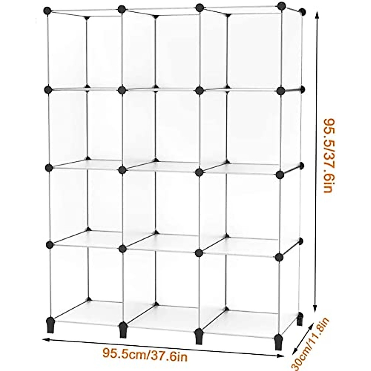 HOMIDEC Closet Organizer, 12-Cube Closet Organizers and Storage, Portable Closet Storage Shelves, Clothing Storage for Kids, Closet, Bedroom, Bathroom, Office (11.8x11.8x11.8 inch), Transparent