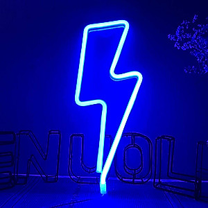 Blue Lightning Bolt Wall Light,LED Lightning Bolt Neon Sign Decor Light Wall Decor for Christmas,Birthday party,Kids Room, Living Room, Wedding Party Decor