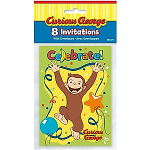 Unique Curious George Birthday Party Supplies Bundle Pack includes Party Invitations with Envelopes - 16 Count