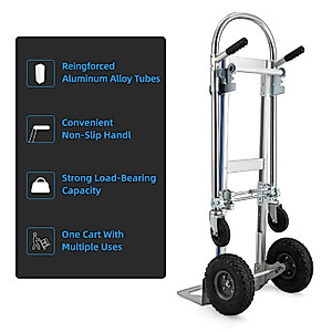 GarveeTech Convertible Hand Truck Dolly Platform Cart, Heavy Duty Industrial Collapsible Cart, Aluminum Dolly Cart with 2 Rubber Wheels & 2 Rotate Wheels for Luggage Moving Warehouse Supermarket