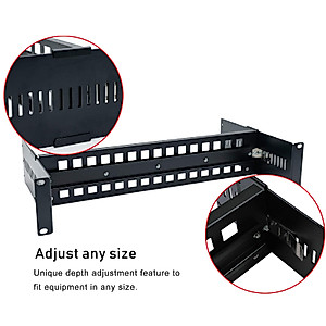 Naweisz 19 Inches Rack Mount Adjustable DIN-Rail Bracket 2U Height Used for Media Converter, Ethernet Switch, Industrial PoE Switch,Power Supplies Server Racks and Cabinet (Black)