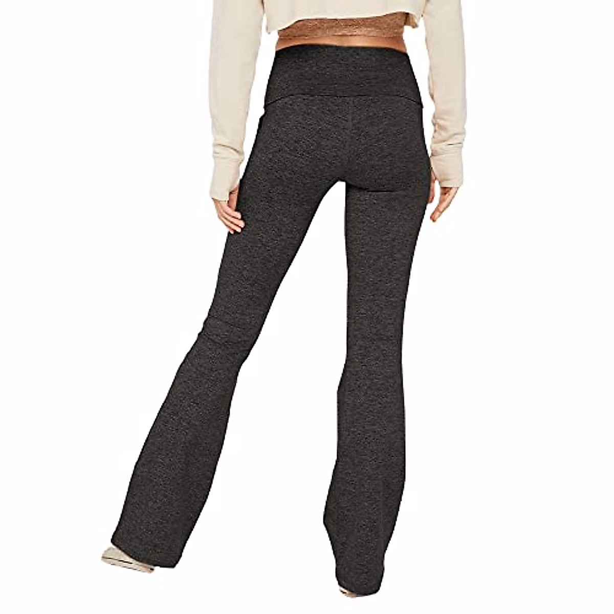Aurgelmir Womens Flare Yoga Pants High Waisted Foldover Workout Leggings with Pockets Tummy Control Bell Bottom Pants Heather Black