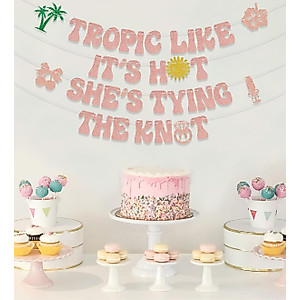 KEWUFD She's Tying The Knot Banner, Bow Theme Bridal Shower/Engagement/Wedding Party Decorations, Summer Themed Beach and Pool Bachelorette Party Decoration Supplies Rose Gold Glitter