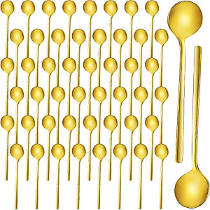 50 Pieces Espresso Spoons Gold Coffee Spoons Mini 5.3 Inches Stainless Steel Demitasse Teaspoons Small Stir Spoons for Tea Sugar Ice Cream Dessert Soup Cake Antipasto Cappuccino Serving