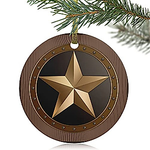 2023 Christmas Ornaments Ceramic Hanging Ornament,Farm Western Star Metal Country Texas Xmas Tree Decorations for Holiday Party Home,Vintage Farmhouse Brown Christmas Ornament Gift