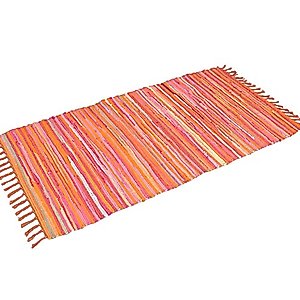 HomDSim 20" x 31" Cotton Handmade Reversible Chindi Rag Rugs,Multi Color Hand Woven Striped Area Bath Rug Mat Carpet with Tassels Machine Washable,for Laundry Room Kitchen Livingroom Hallway Entryway