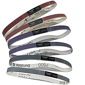24 Pcs 1/2 Inch x 18 Inch Sanding Belts Set, 4 Each of 80 120 240 400 800 1000 Grits, Replacement Belts for Air/Electirc Belt Sander, Best for Woodworking, Plastics, Fiberglass and Metal Polishing