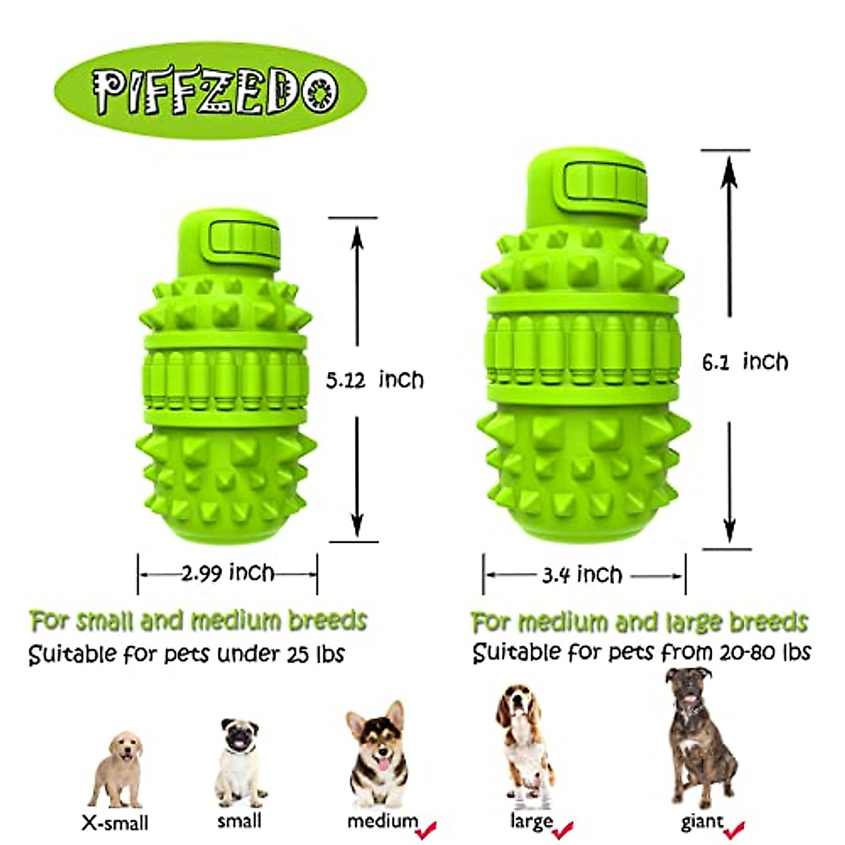 PIFFZEDO Dog Toy for Aggressive Chewer Large Medium Nearly Indestructible Super Chew Dog Toys Squeaky Dog Birthday Toy Dog Toothbrush Interactive Tough Durable Dog Toys Natural Rubber(Green,Large)