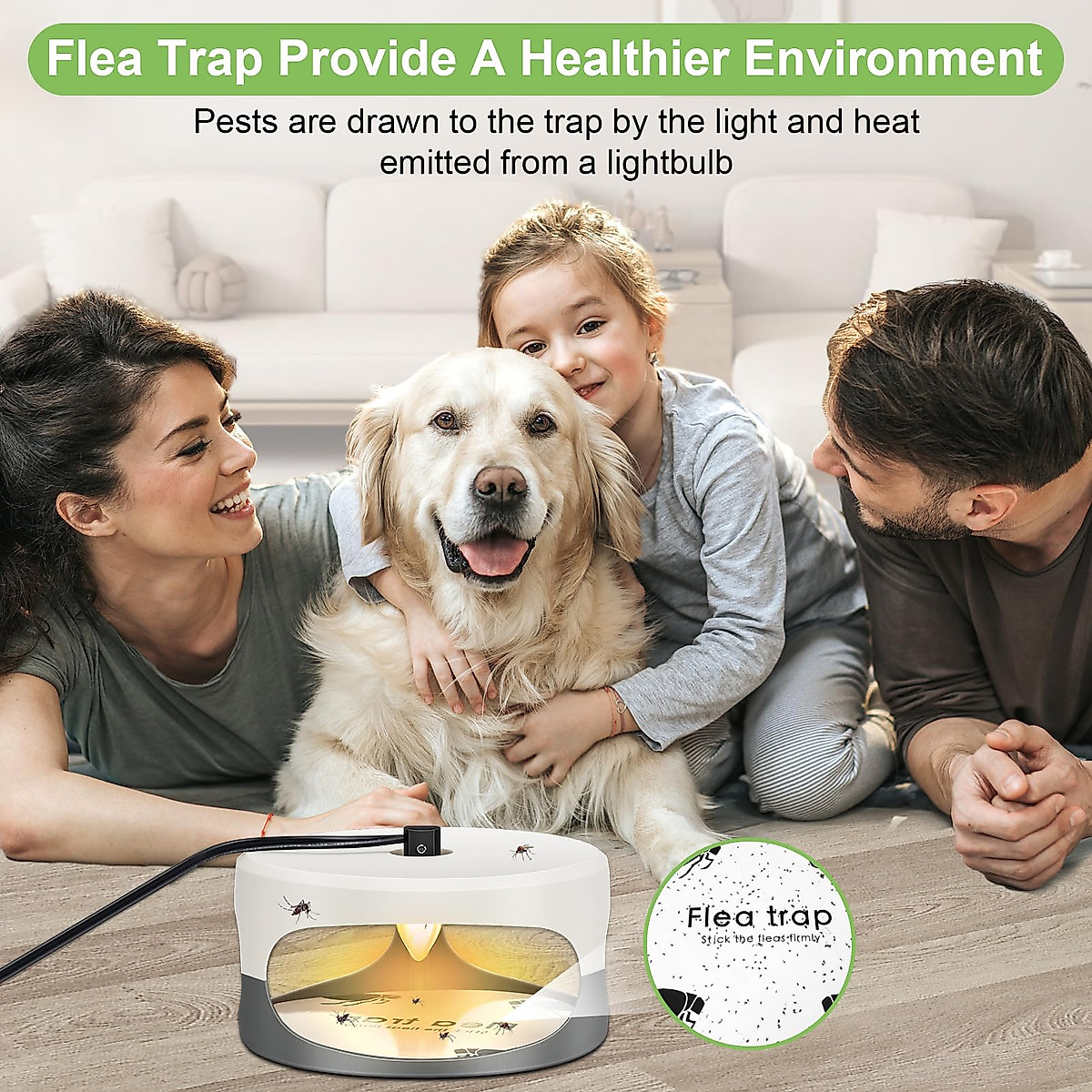 KILSACO Flea Trap for Inside Your Home 2 Packs - Premium Electric Flea Traps, Natural and Child-Friendly Indoor Flea Control for Home & Garage with 5 Glue Disc Refills and 5 Lightbulbs