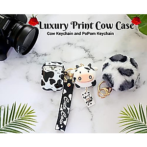 Redx1 Cow Airpod Case with Pompom and Strap Keychain Compatible with AirPods 2/1,Airpods Protective Hard Case Cover, Airpod Case for Women Girls Teen (Cow Print)