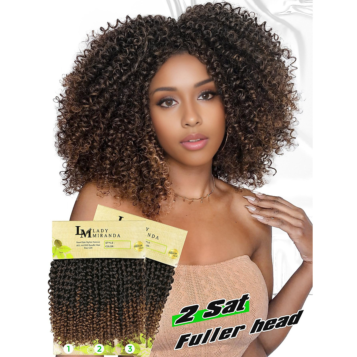LADY MIRANDA Brown Color Afro kinky Curly Braiding Hair Extensions Jerry Curl Crochet Hair 3X Braid Hair Mixed Dark Brown to Light Brown Short Synthetic Hair Styles (Black&brown)