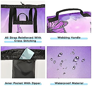 Laundry Bag, Butterfly Purple Large Laundry Backpack Dirty Clothes Organizer with Adjustable Shoulder Straps for College Dorm, Apartment, Travel Camp