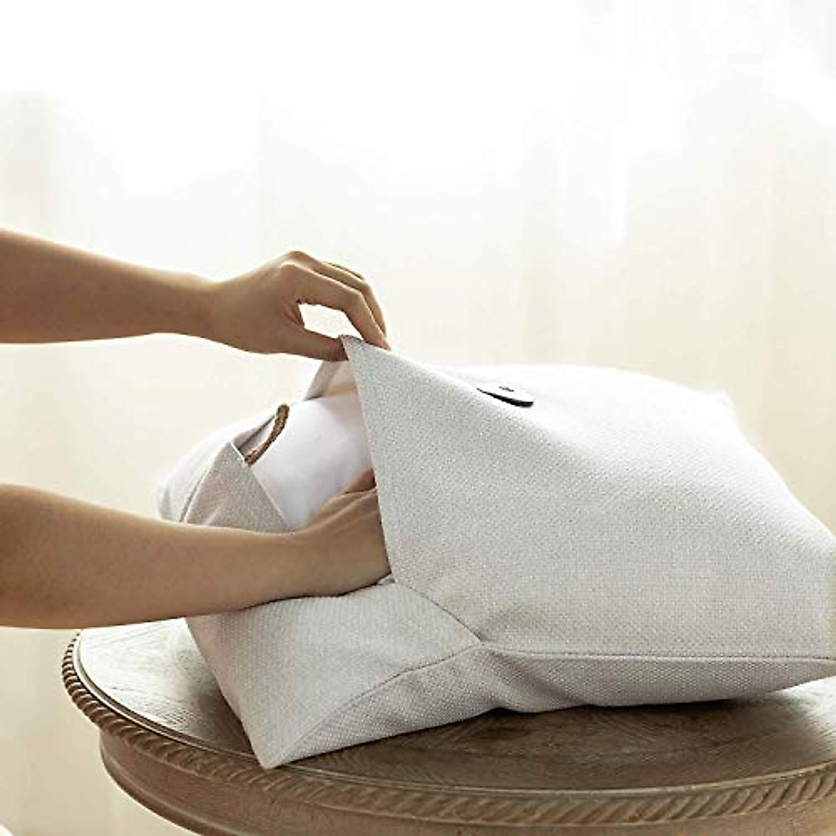 Phantoscope Pack of 2 Farmhouse Throw Pillow Covers Button Vintage Linen Solid Decorative Pillow Cover for Couch Bed and Chair Off White 18 x 18 inches 45 x 45 cm