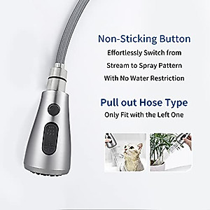 Pull Down kitchen Faucet Sprayer Head replacement parts, Angle Simple faucet sprayer attachment for kitchen sink, Pull Down Faucet Sprayer Head Nozzle, Stream Spray and Pause Mode(Brushed Nickel)