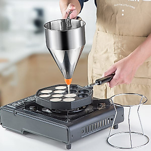 Shoxil 20oz Pancake Batter Dispenser, Multi-Caliber Stainless Steel Funnel Cake Dispenser with Stand Great for Pancakes, Cupcakes or Any Baked Goods