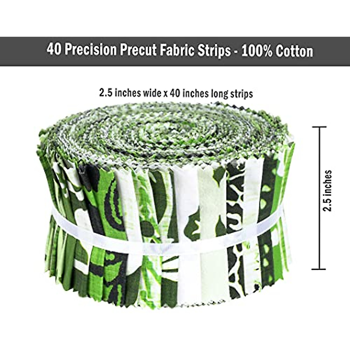 Soimoi 40Pcs Block Print Cotton Precut Fabrics for Quilting Craft Strips 2.5x42inches Jelly Roll - Green