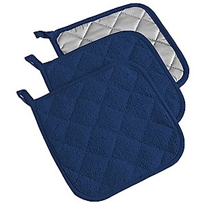 DII Basic Terry Collection Quilted 100% Cotton, Potholder, Nautical Blue, 3 Piece
