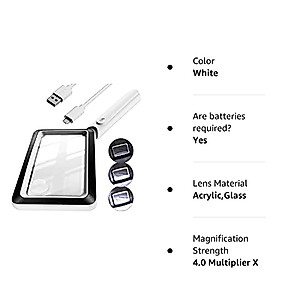 ANBULL 4X 8X Rechargeable Magnifying Glass with Light, 20 Anti-Glare Dimmable LEDs, Handheld 4.5''*2.7'' Rectangular Page Lighted Magnifying Glass for Close Work, Seniors Reading, Low Vision