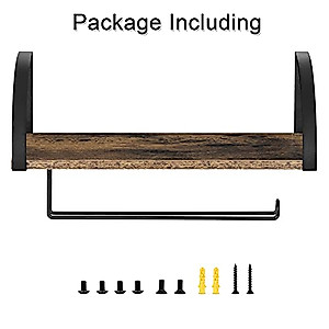 Paper Towel Holder with Floating Shelf Wall Mounted Paper Rack with Wood Shelf Roll Holder Toilet Paper Storage Stand for Bathroom Washroom Kitchen