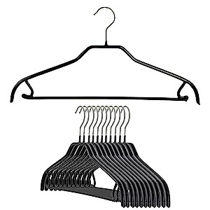 Mawa by Reston Lloyd Silhouette Series Non-Slip Space Saving Clothes Hanger with Bar & Hook for Pants and Skirts, Style 41/FRS, Set of 12, Black
