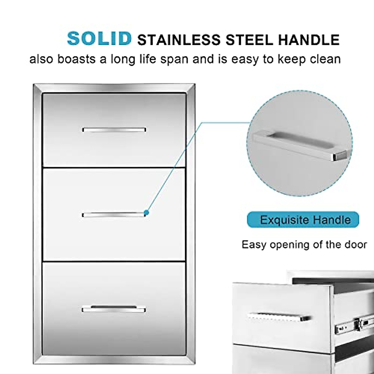 ARTYUIO Outdoor Kitchen Drawers Stainless Steel 17W x 30H x 21D Inch BBQ Storage Cabinets Drawers with Handles, Flush Mount Double Drawers,1 Paper Towel Holder for Outdoor Kitchen