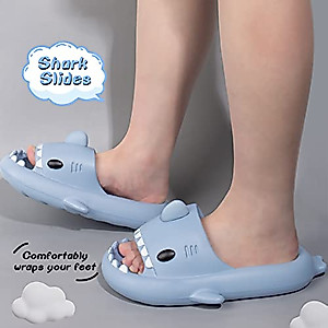 Azorn Cute Shark Slippers for Women and Men, Cloud Shark Slides with Cushioned Thick Sole, Open Toe Non-Slip Beach Pillow Slippers Bathroom Sandals for Indoor & Outdoor