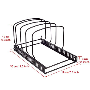 Toplife Adjustable 7+ Lids Organizer Rack + 10+ Bakeware Organizer Rack for Kitchen Cabinet and Counter, Brown