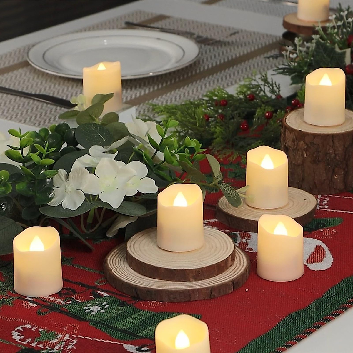 Rechargeable Flameless Votive Candles with Timer & Remote, 12pcs Flickering LED Tea Lights Candles with 2 USB Charging Cables, Warm White Light Electric Fake Candle for Home, Christmas Festival Decor