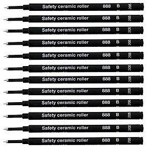 12 Pack - Schmidt 888 (888B) Ceramic Tip Rollerball Refills - Black Broad Point