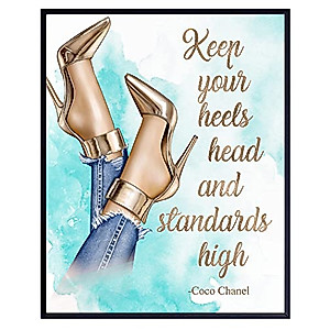 Motivational Quote Wall Art - Glam Wall Decor - Inspirational Gift for Women, Designer Shoes Fan, Couture Fashionista - Luxury Home decoration for Bathroom, Living room, Girl Teens Bedroom