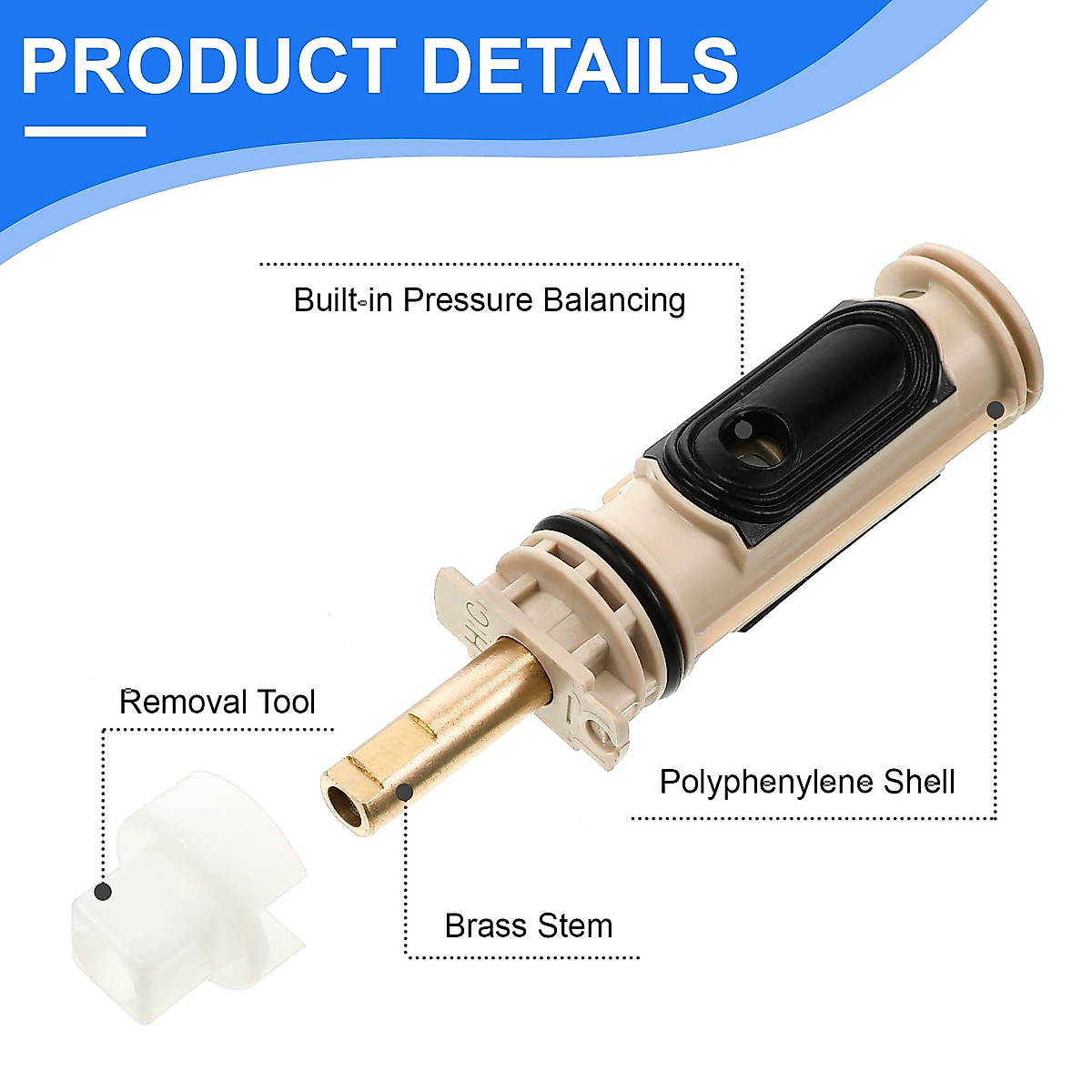 Qunclay 3 Pack Compatible with Moen 1222 Replacement Cartridge Kit One-handle Positemp Faucets Tub Bathtub Shower Cartridge Replacement Tool Brass and Plastic Shower Part