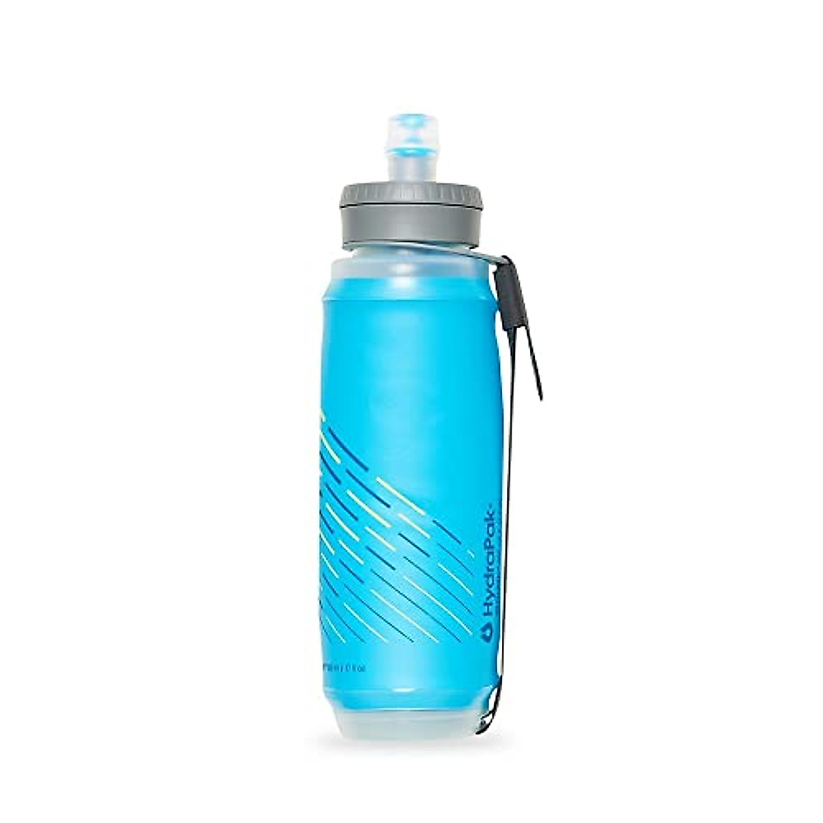Hydrapak SkyFlask 500ml - Lightweight Collapsible Handheld Running Water Bottle Soft Flask - (500 ml/16 oz) - Adjustable Handstrap, Spill-Proof Cap, Malibu Blue