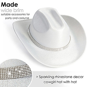 Gossifan Women Men Wide Brim Cowboy Hats with Rhinestone Buckle for Party Disco Sparkly Cowgirl Hat-Silver