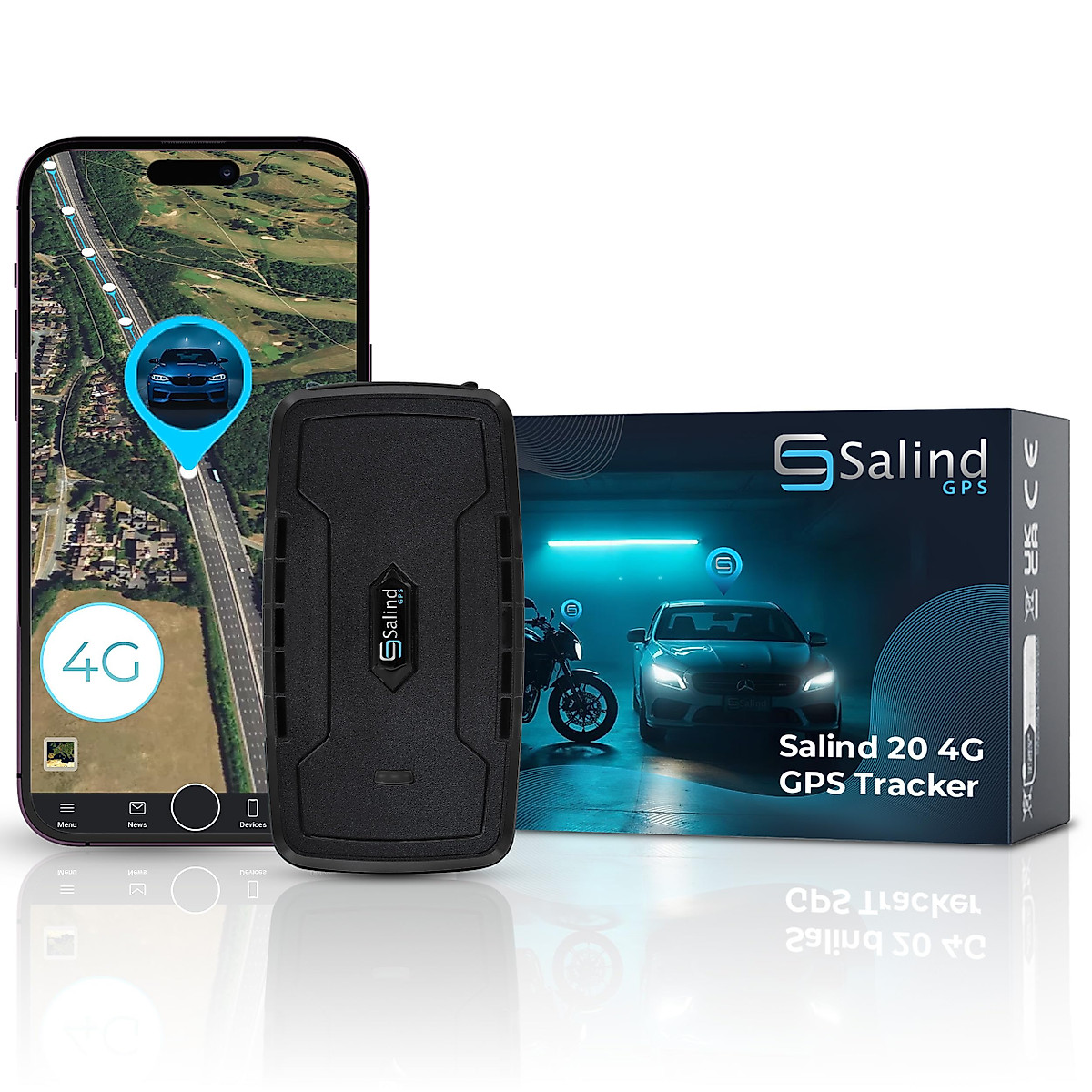 SALIND GPS Magnetic, up to 180 Days Battery - Car GPS Tracker for Vehicles, Motorcycles & Trucks, Car Tracker Device with Strong Built-in Magnet, Robust & Splash Proof - Real Time Car Tracking Device
