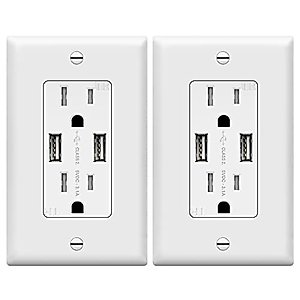 TOPGREENER 3.6A USB Wall Outlet Charger(Upgraded), 15A Tamper-Resistant Receptacles, Compatible with iPhone SE/11/XS/XR/X/8, Samsung Galaxy S20/S10/S9/Note & More, UL Listed, TU2153A, White 2 Pack