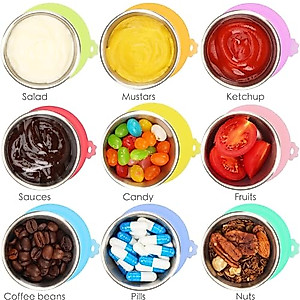 Moretoes 9pcs Salad Dressing Container To Go, Sauce Cups, 1.6oz Mini Condiment Containers with Lids for Bento Boxes and On-the-Go Meals（Rainbow - Colored