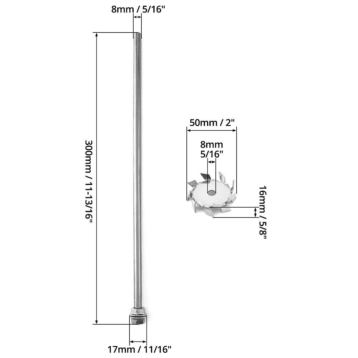 QWORK Dispersing Disc Dispersing Machine Blade Paddle Impeller, Stainless Steel Dispersion Impeller for Blender Overhead Stirrer Electric LAB Mixer, 8 x 300mm Rod, 50mm Disc