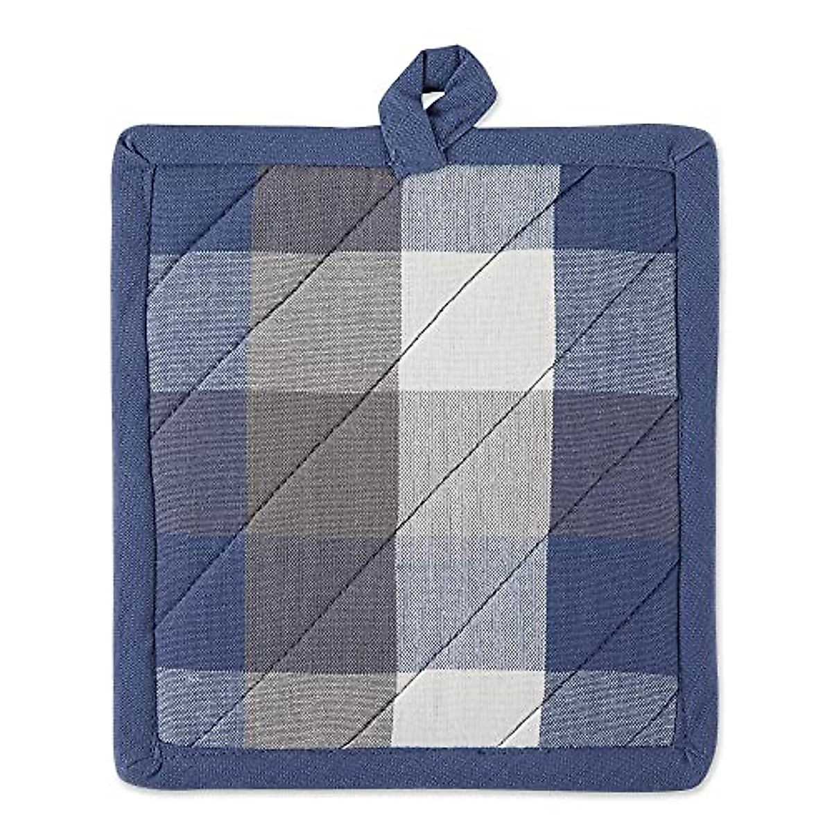 DII Tri-Color Check Collection Kitchen, Potholder Set, French Blue, 2 Piece