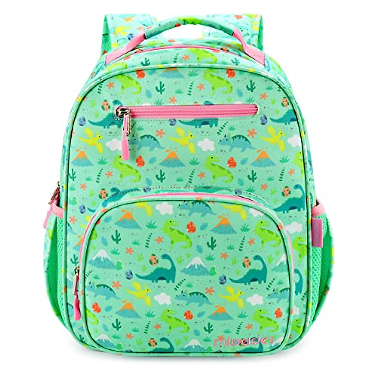 mibasies Girls Backpack for Elementary School with Insulated Lunch Bag (Light Green Dinosaur Forset)