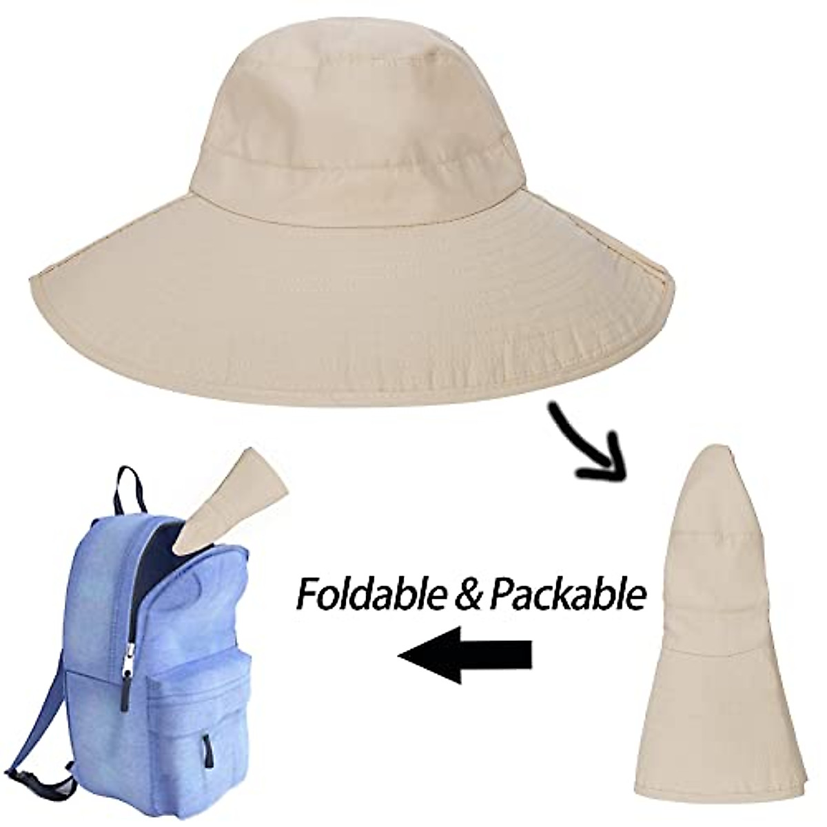 Outdoor Fishing-Hat Summer Sun-Hats for Women - Wide Brim UPF 50+ Fishing Hat UV Protection Hiking Hat with Neck Flap Cap Beige
